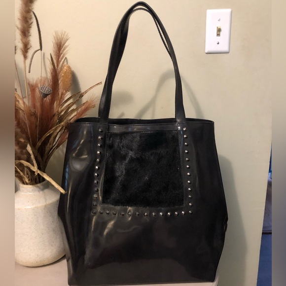 Varriale | Bags | Varriale Gray Calf Hair Patent Leather Tote Bag ...